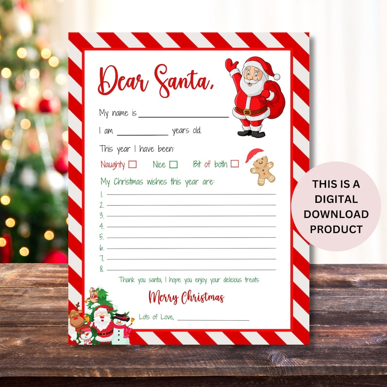 Printable Christmas Letter to Santa Easy to Print Santa - Etsy