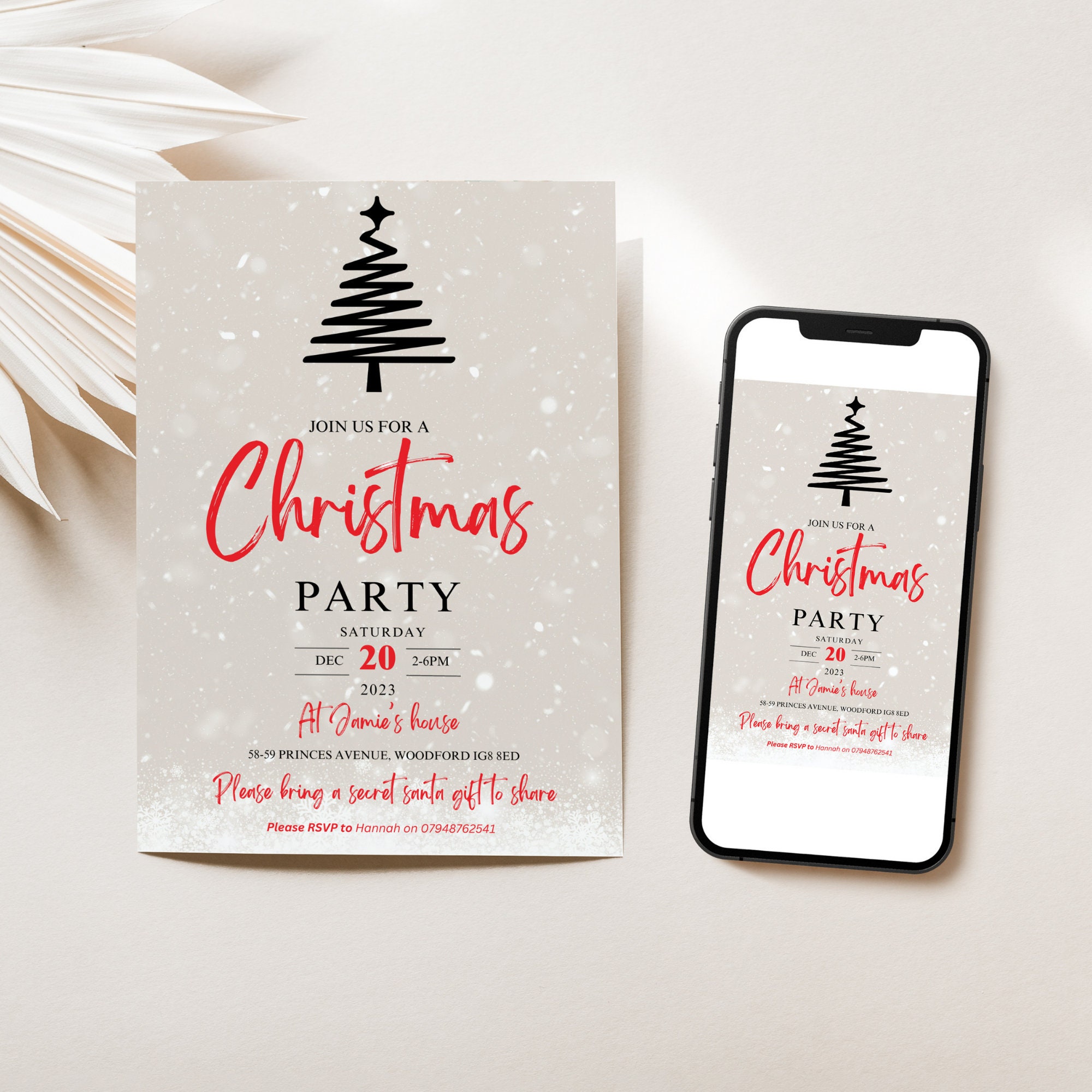 Editable Neutral Christmas Party Invitation Christmas Party Invite ...