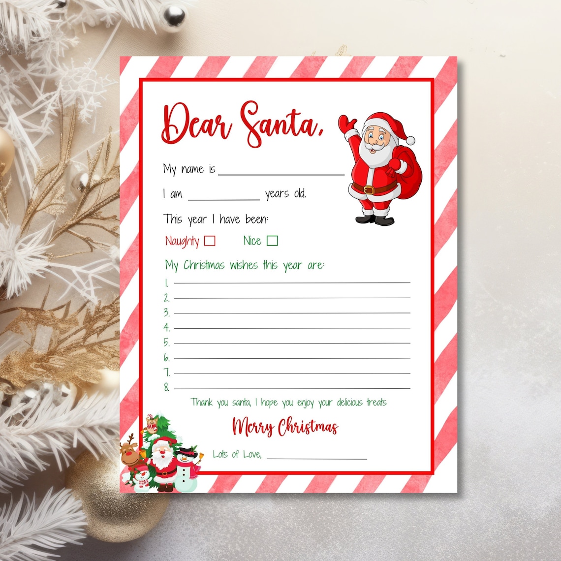 Printable Christmas Letter to Santa Easy to Print Santa Christmas Wish ...