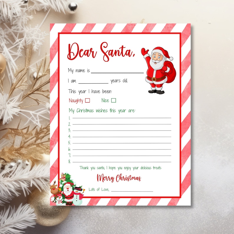 Printable Christmas Letter to Santa Easy to Print Santa Christmas Wish ...