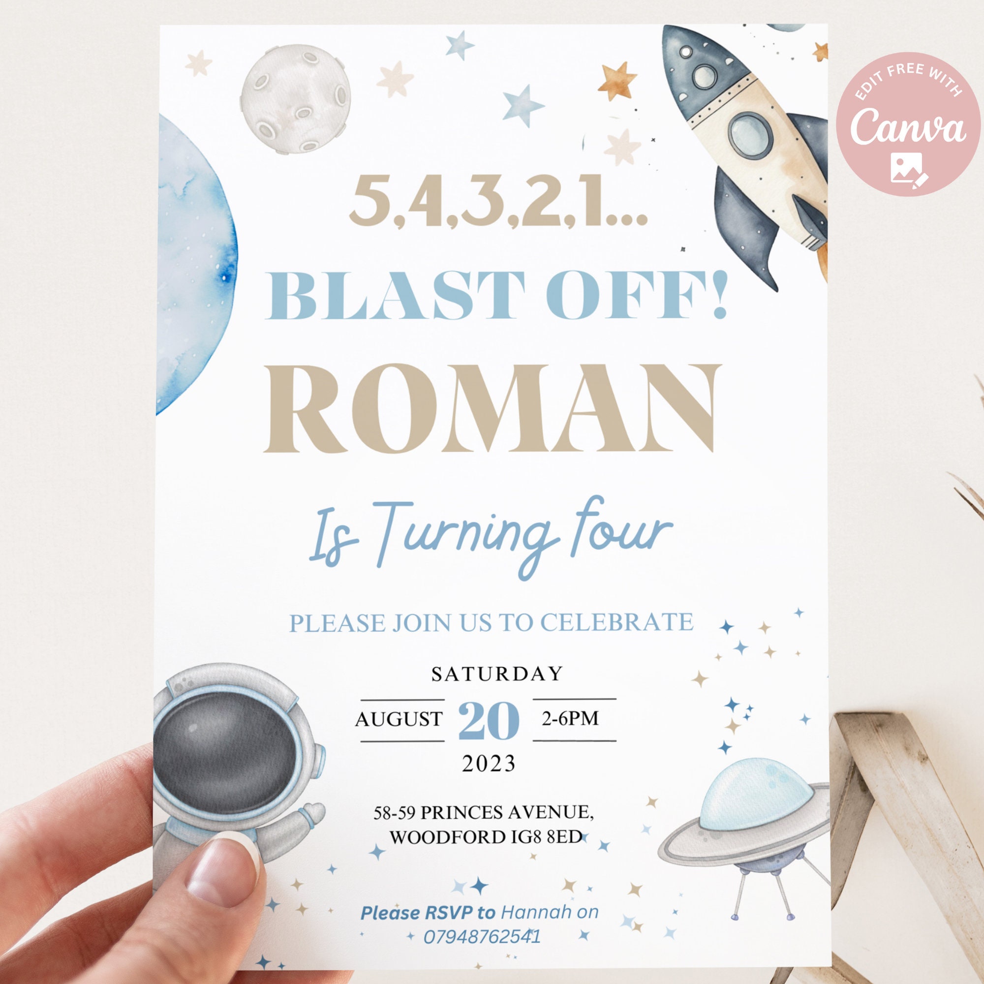 Editable Outer Space Birthday Invitation Galaxy Blast off - Etsy