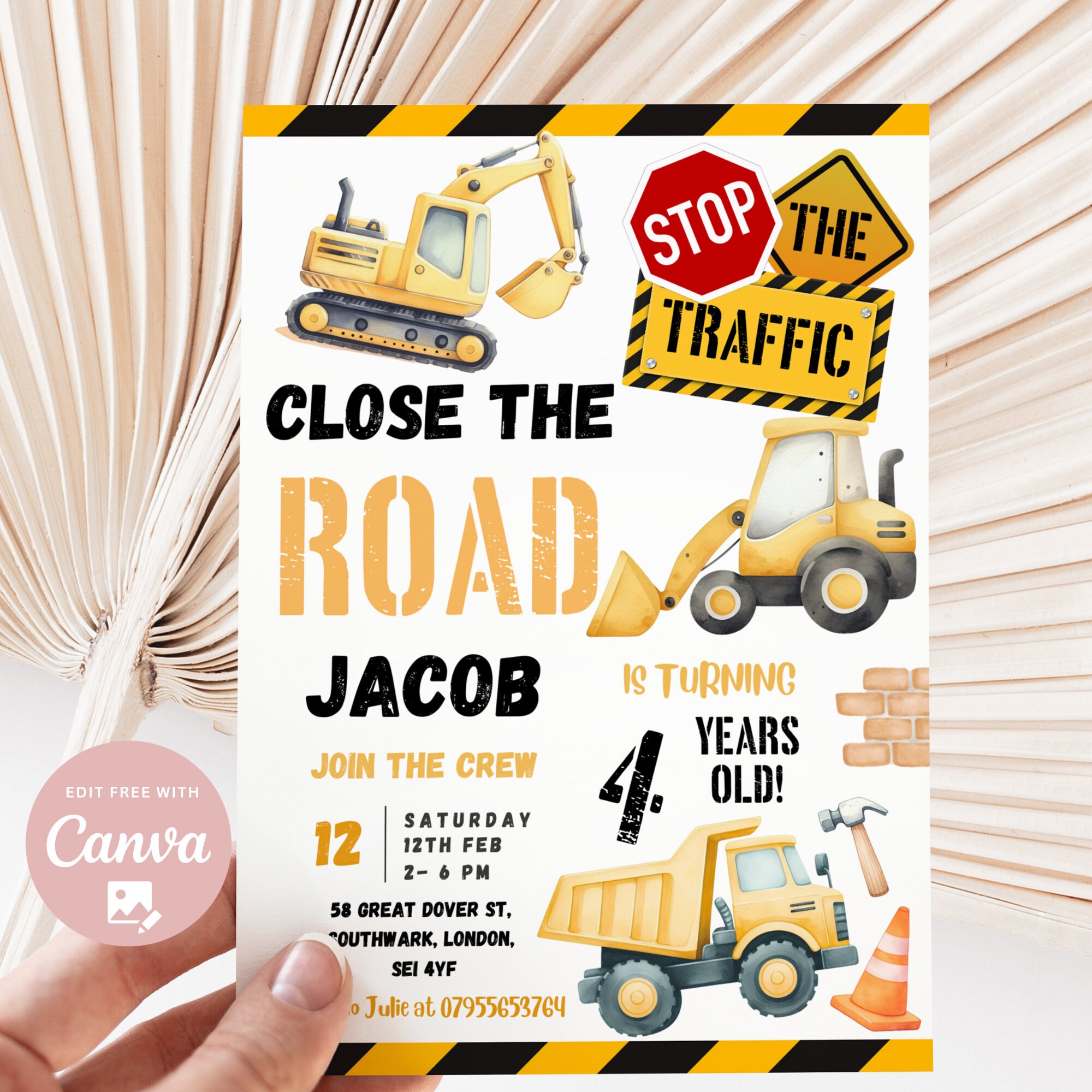 Editable Construction Party Invitation Boys Construction - Etsy