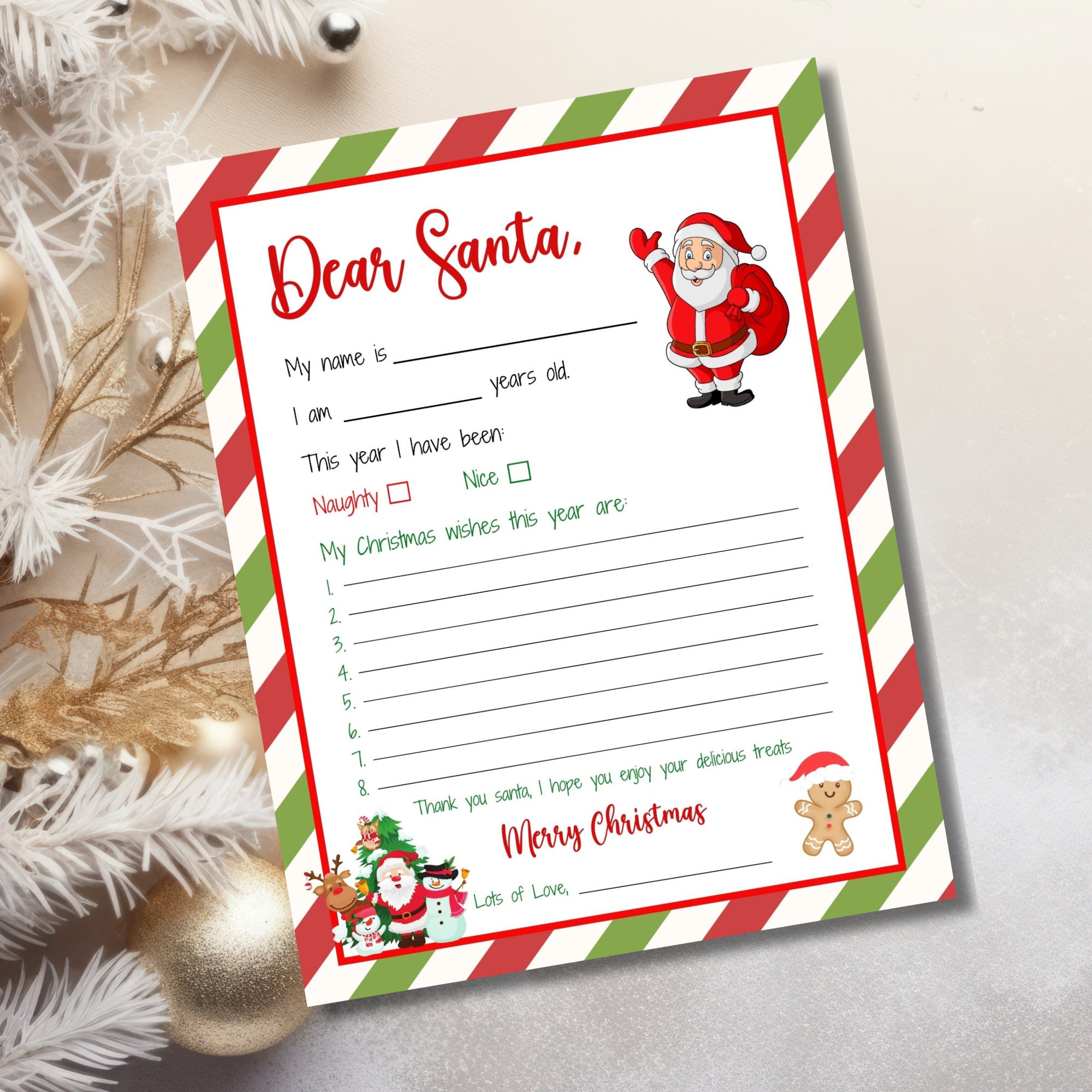 Printable Christmas Letter to Santa Easy to Print Santa Christmas Wish ...