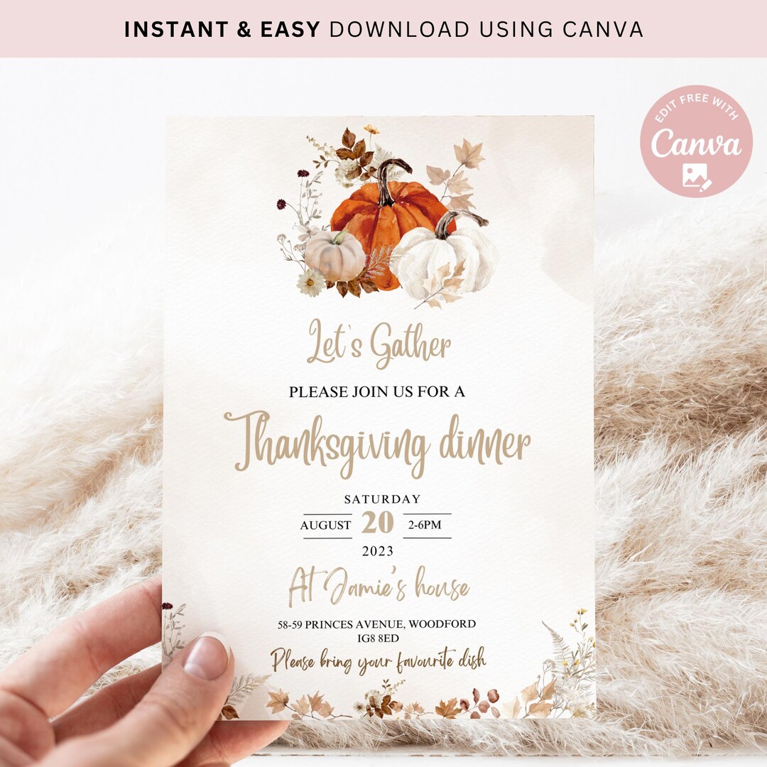 Editable Thanksgiving Dinner Invitation, Let's Give Thanks Invitation ...