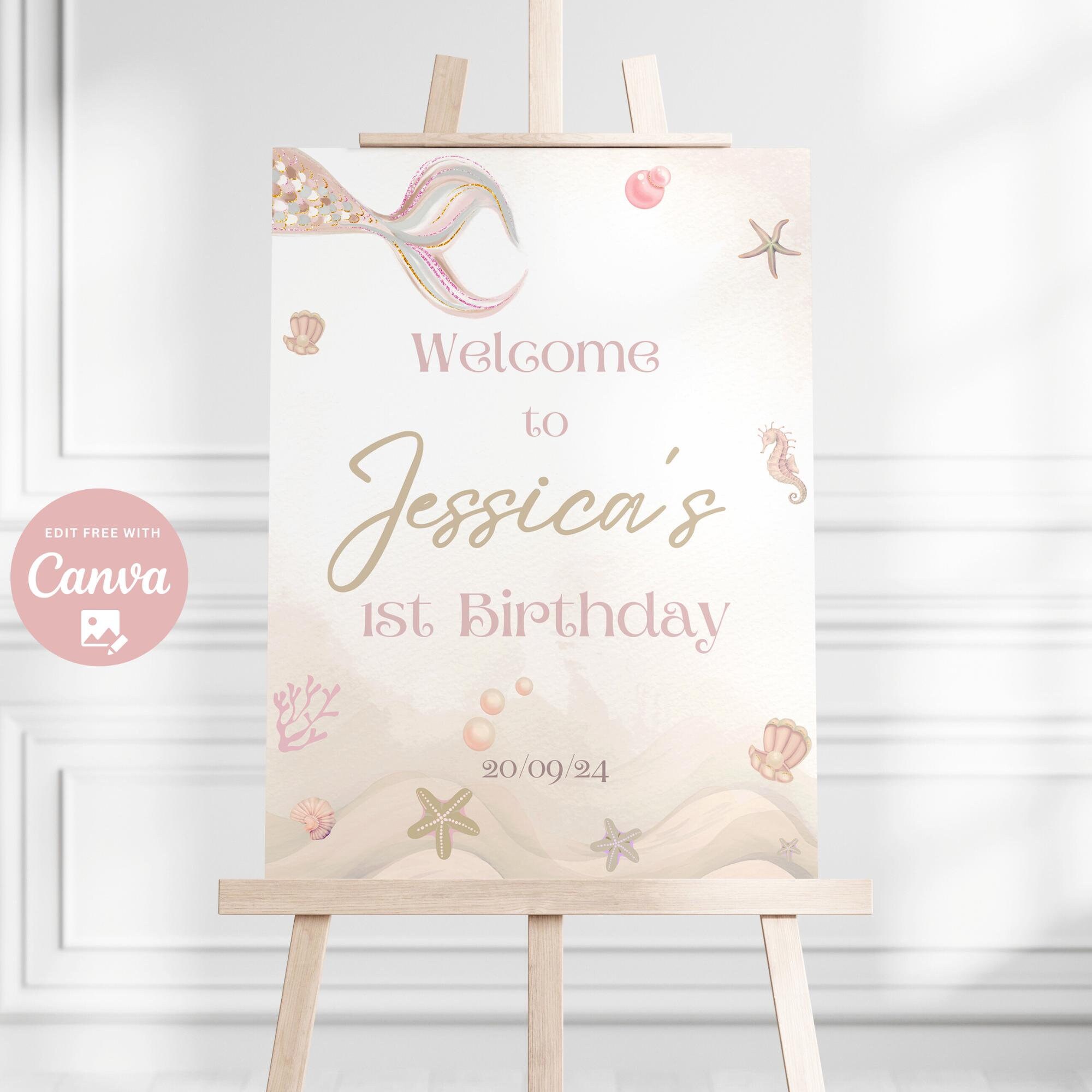 Editable Boho Mermaid Birthday Welcome Sign Girl Mermaid Under the Sea ...