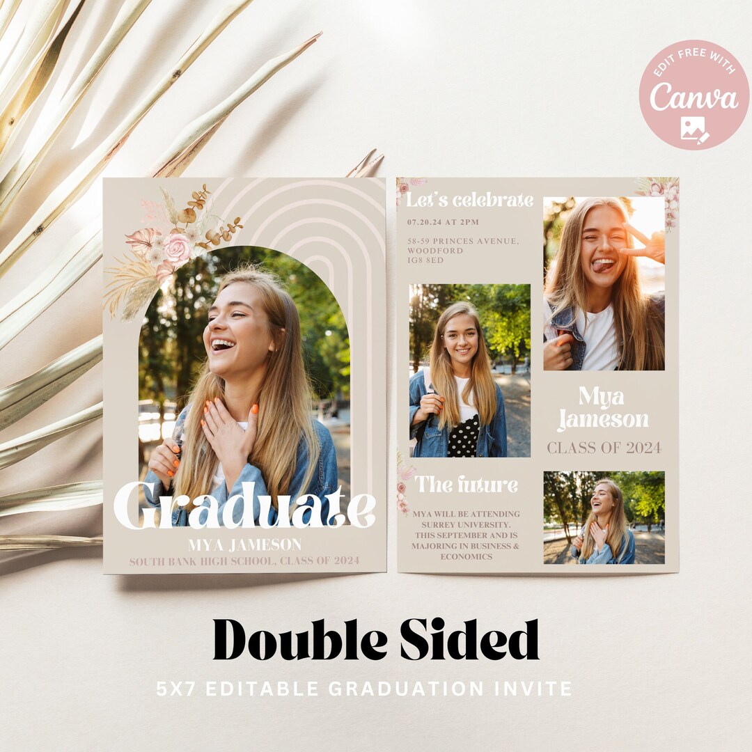 Editable Minimalist Boho Graduation Invitation Graduation Party ...