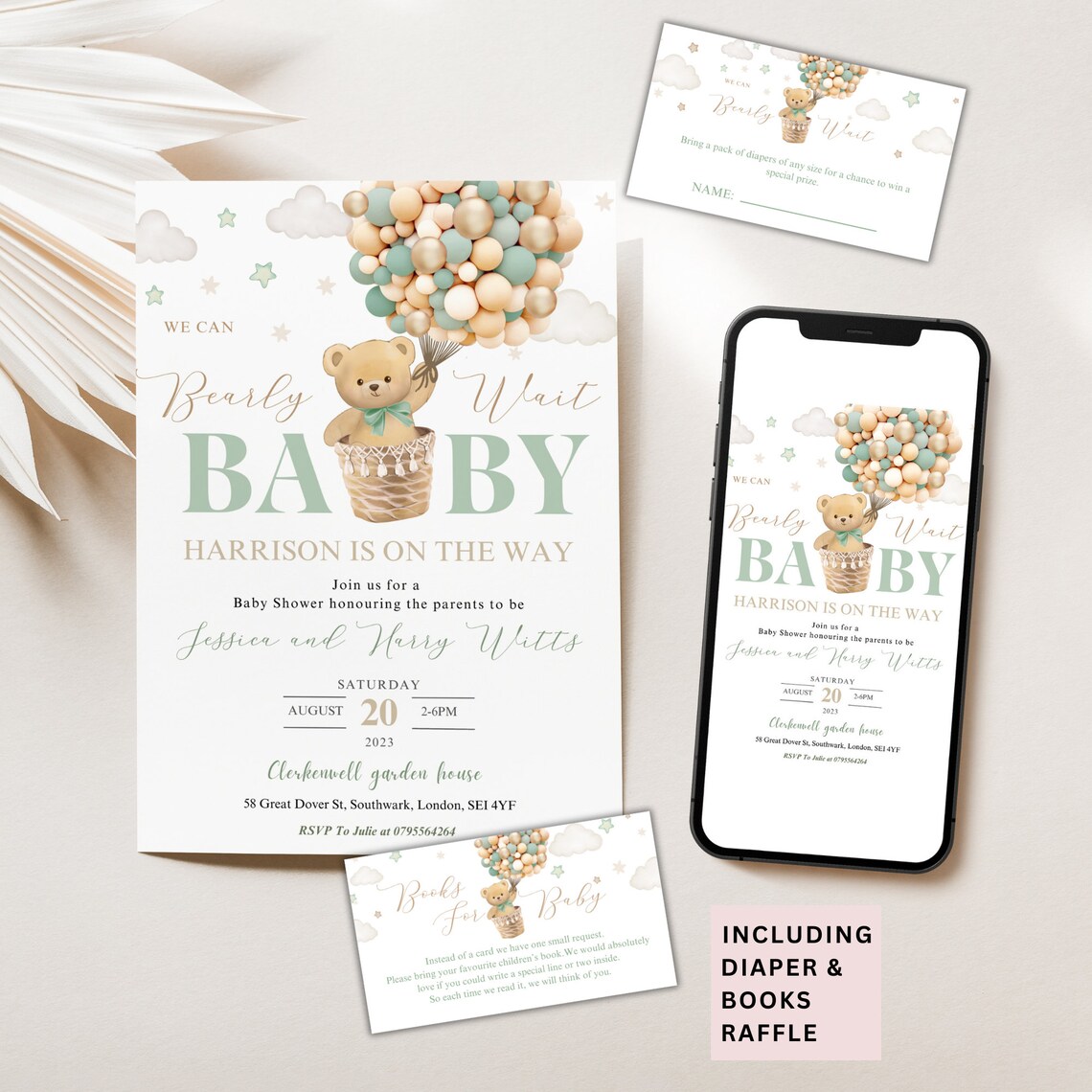 Editable Gender Neutral We Can Bearly Wait Hot Air Balloon - Etsy