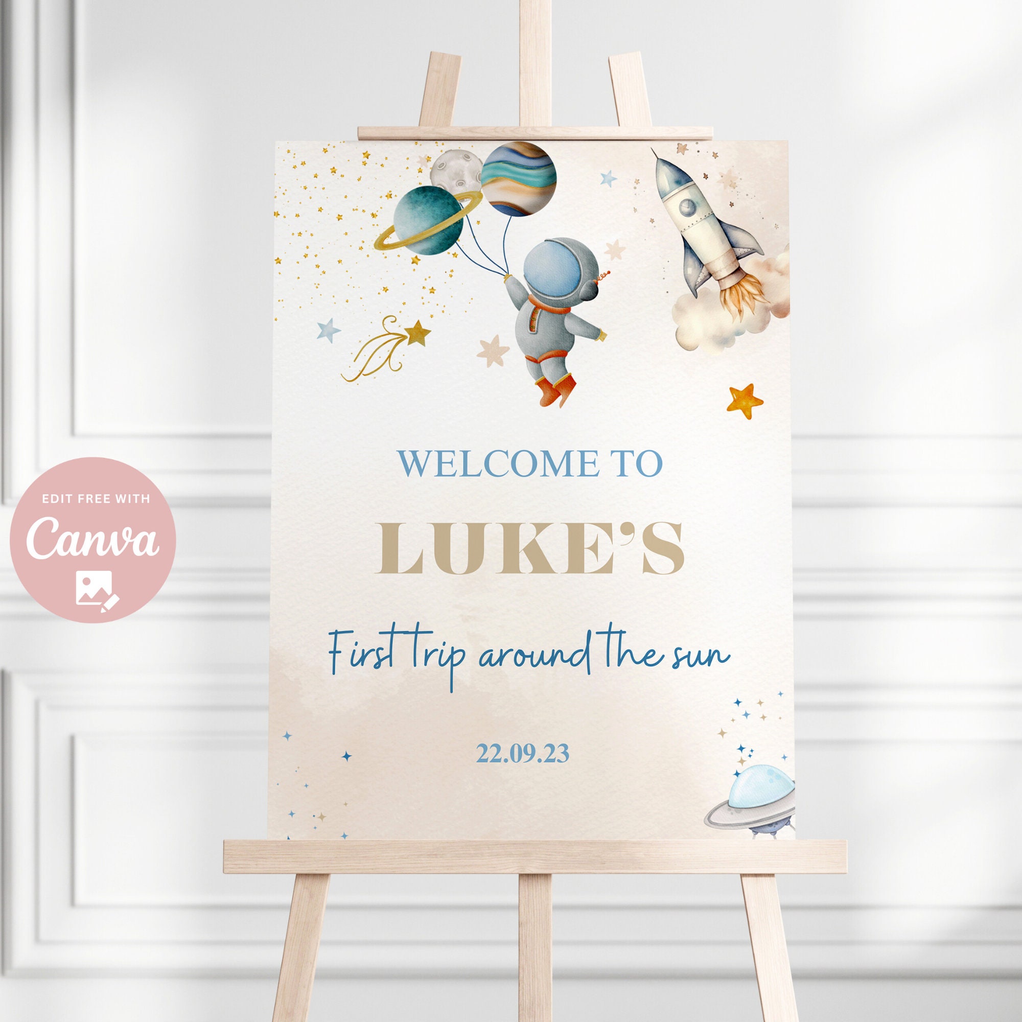 Editable First Trip Around the Sun Birthday Welcome Sign 1st Birthday ...