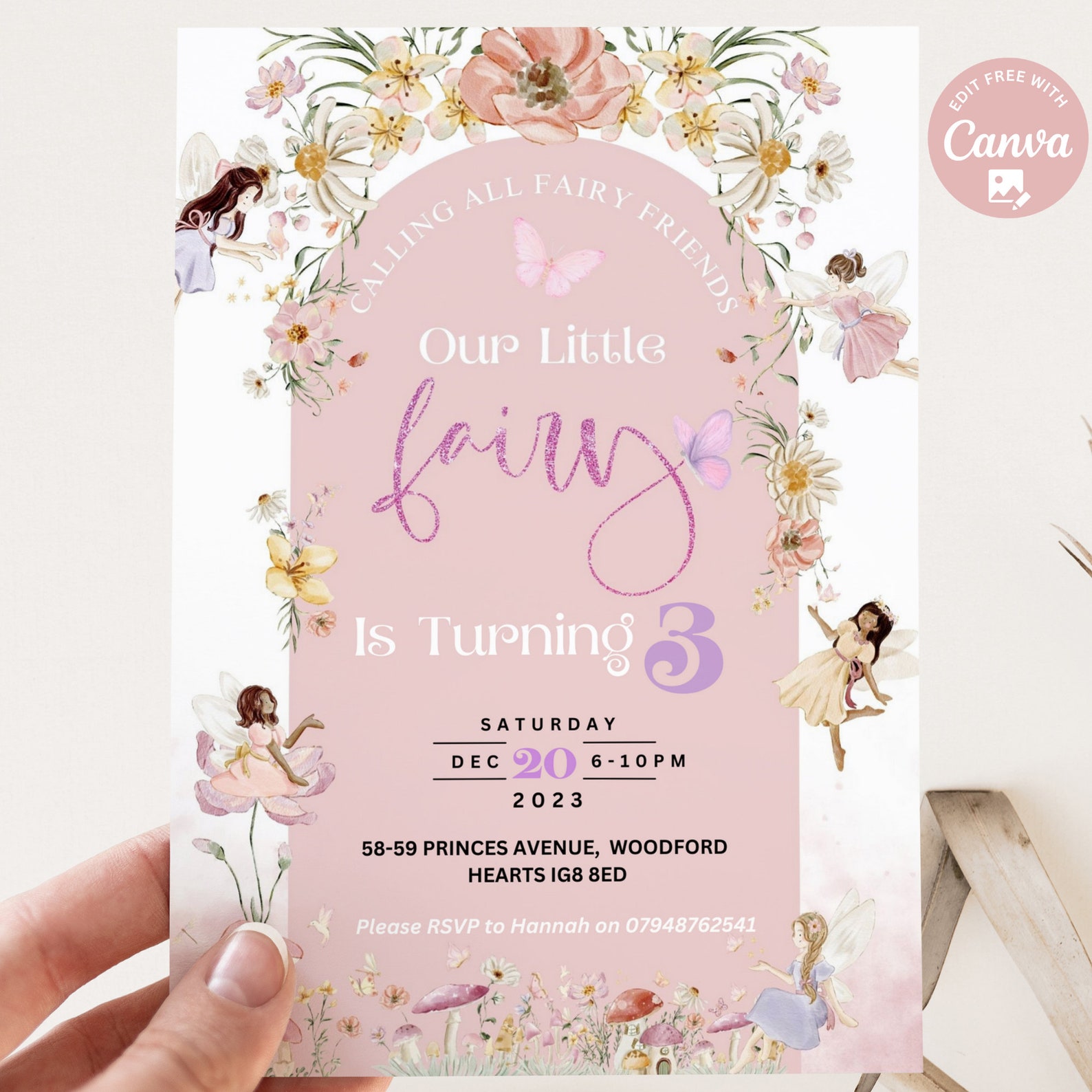 Editable Fairy Birthday Invitation Enchanted Fairy Whimsical Enchanted ...
