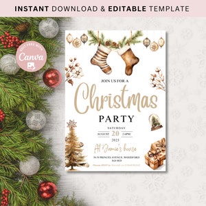 Editable Neutral Christmas Party Invitation Christmas Party Invite ...