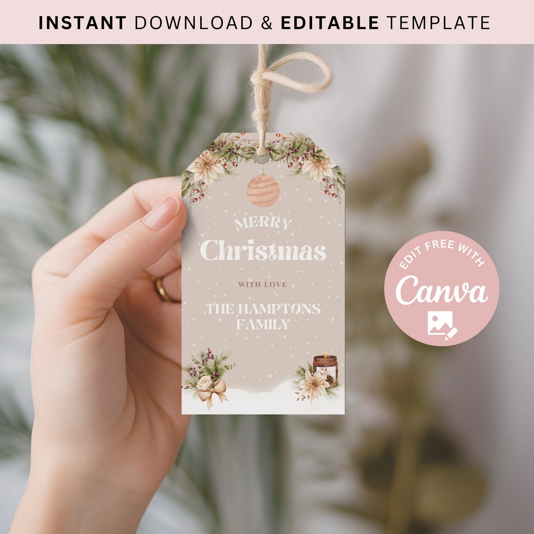 Editable Neutral Merry Christmas Gift Tag Printable Christmas Gift Tag ...