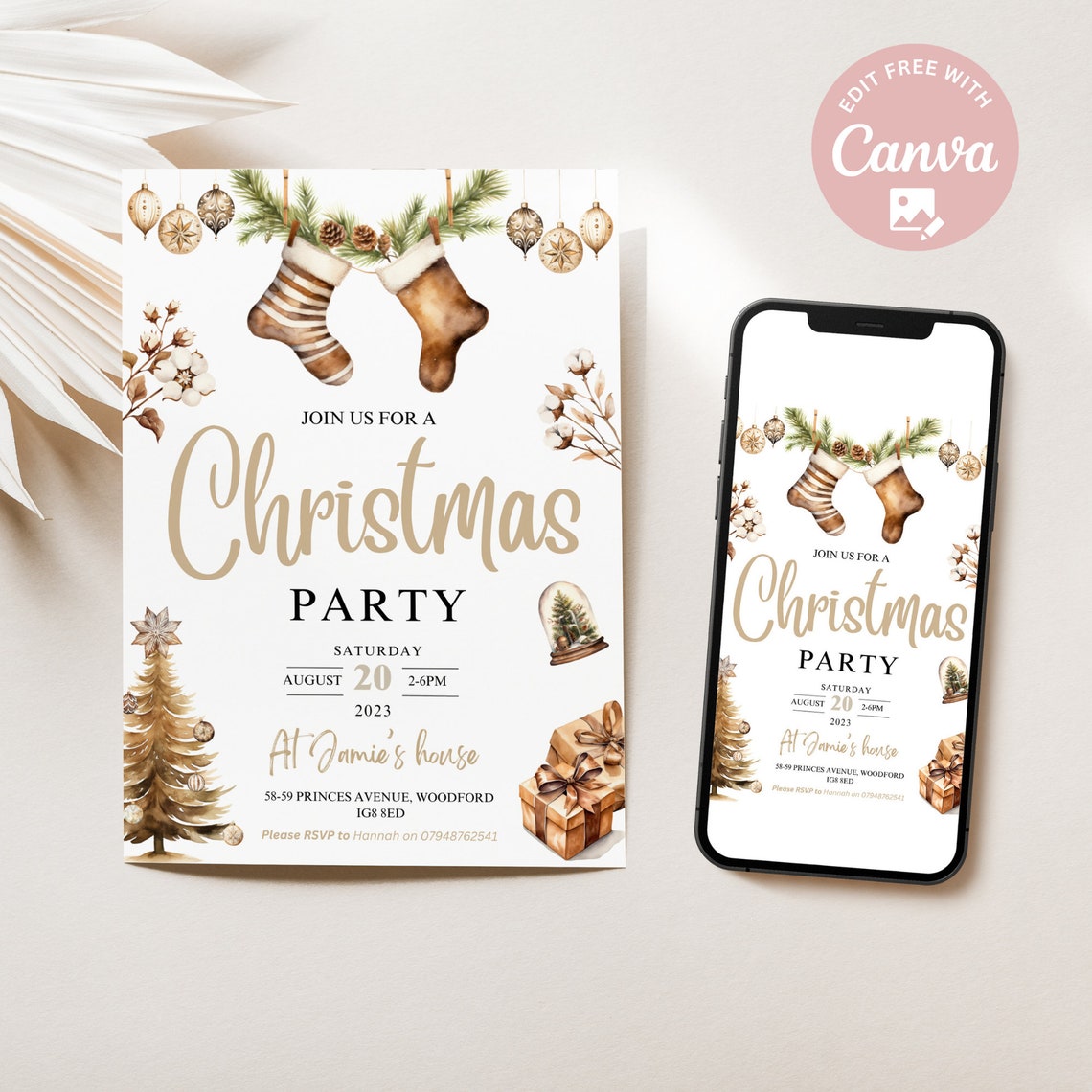 Editable Neutral Christmas Party Invitation Christmas Party Invite ...