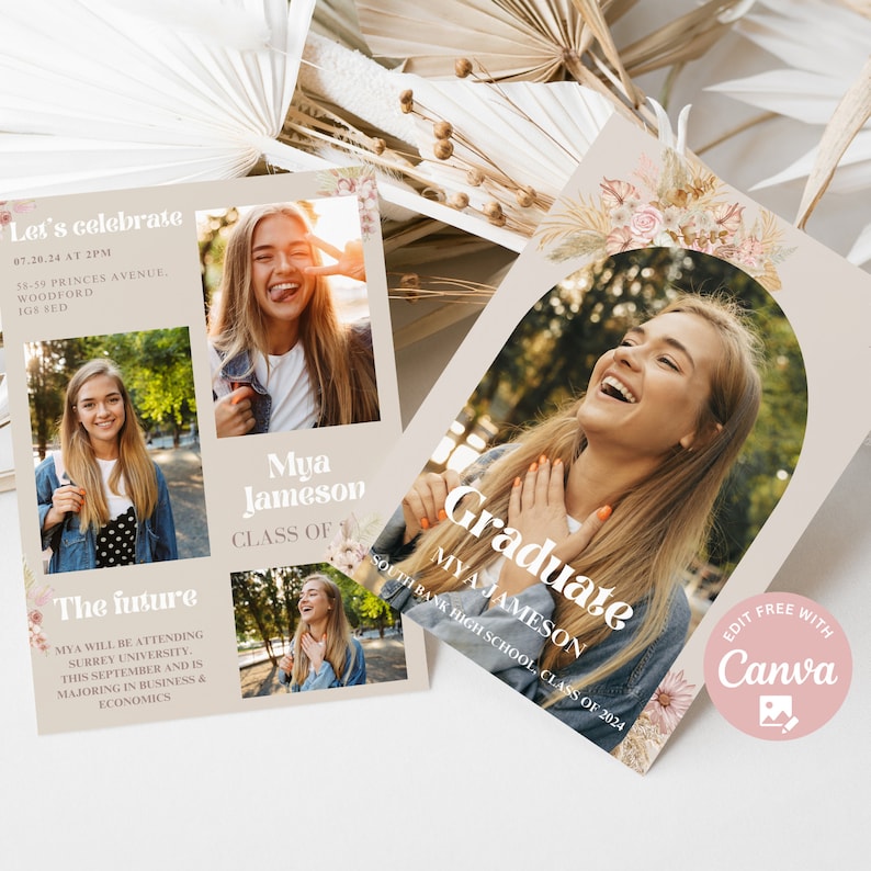 Editable Minimalist Boho Graduation Invitation Graduation Party ...