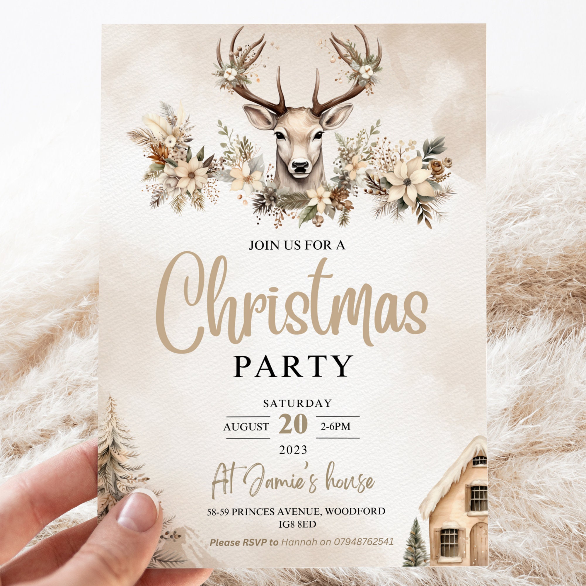 Editable Neutral Boho Christmas Party Invitation Christmas Party Invite ...