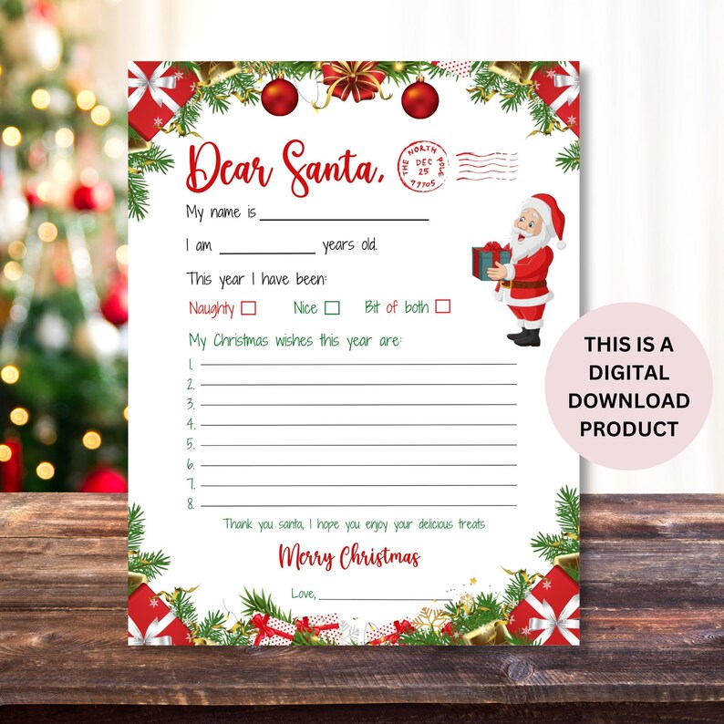 Printable Christmas Letter to Santa Easy to Print Santa - Etsy