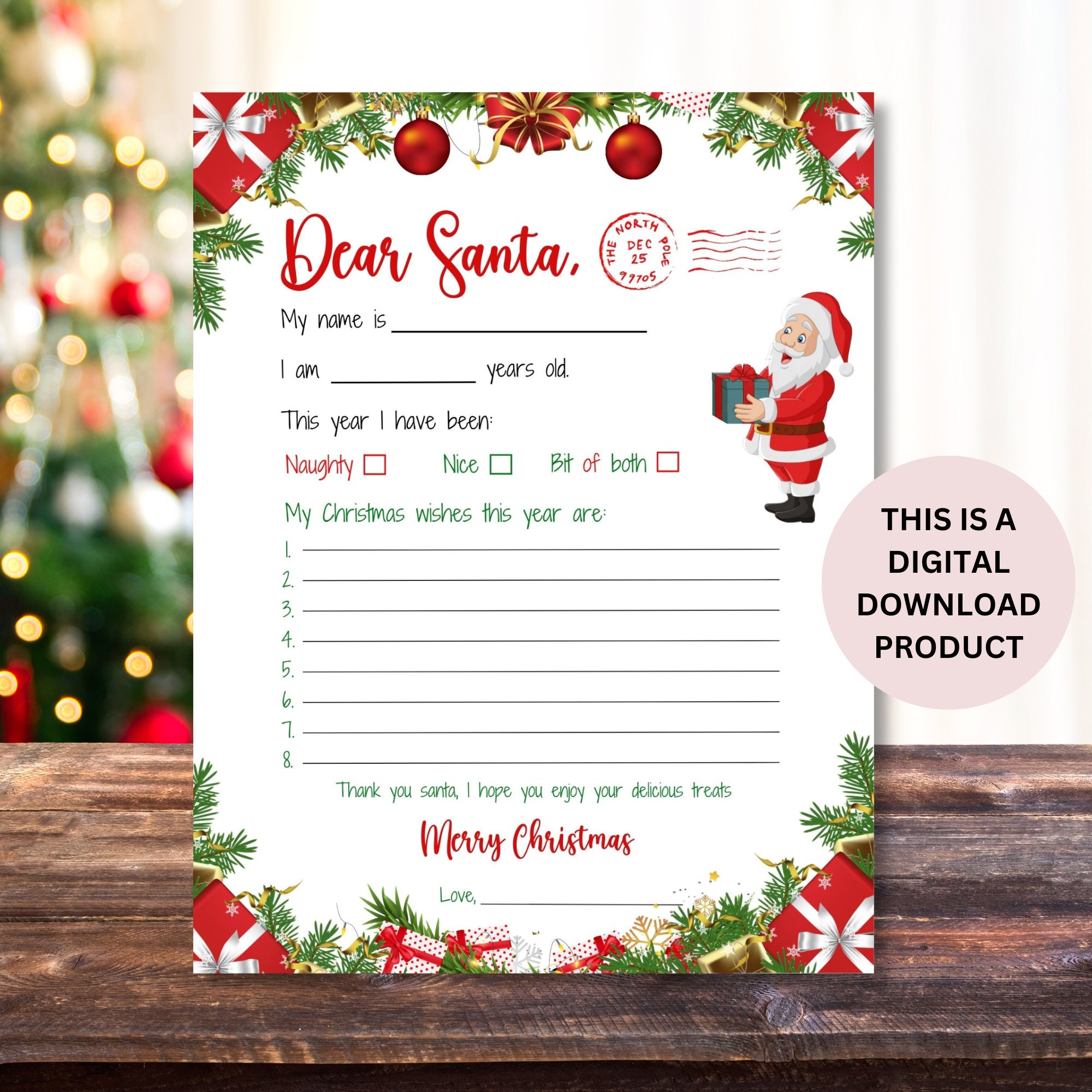 Printable Christmas Letter to Santa Easy to Print Santa Christmas Wish ...