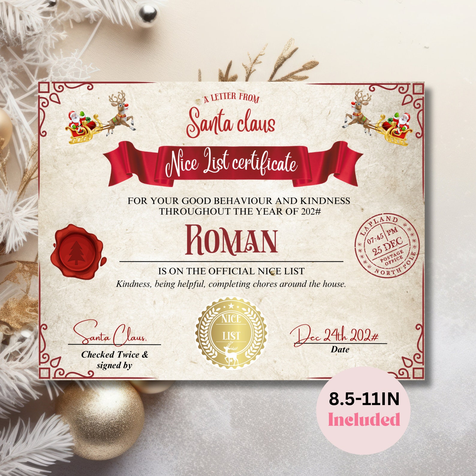 Editable Santa Nice List Certificate: Printable Christmas Keepsake ...