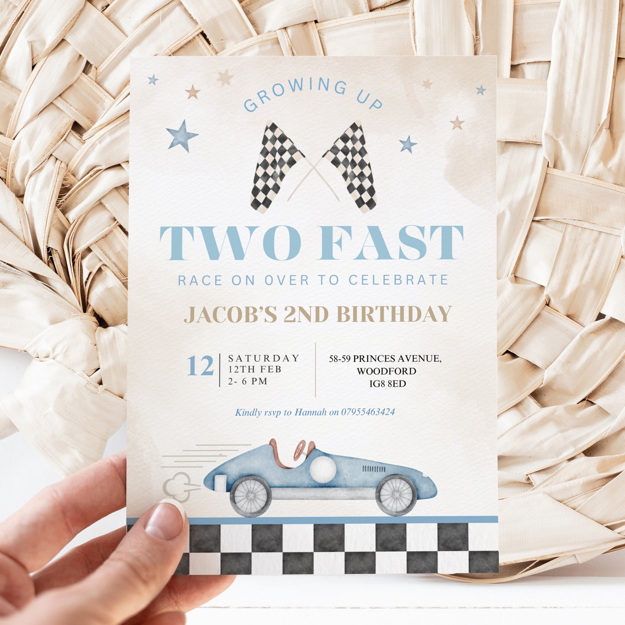 Editable Blue Two Fast Birthday Invitation Race Car 2nd - Etsy