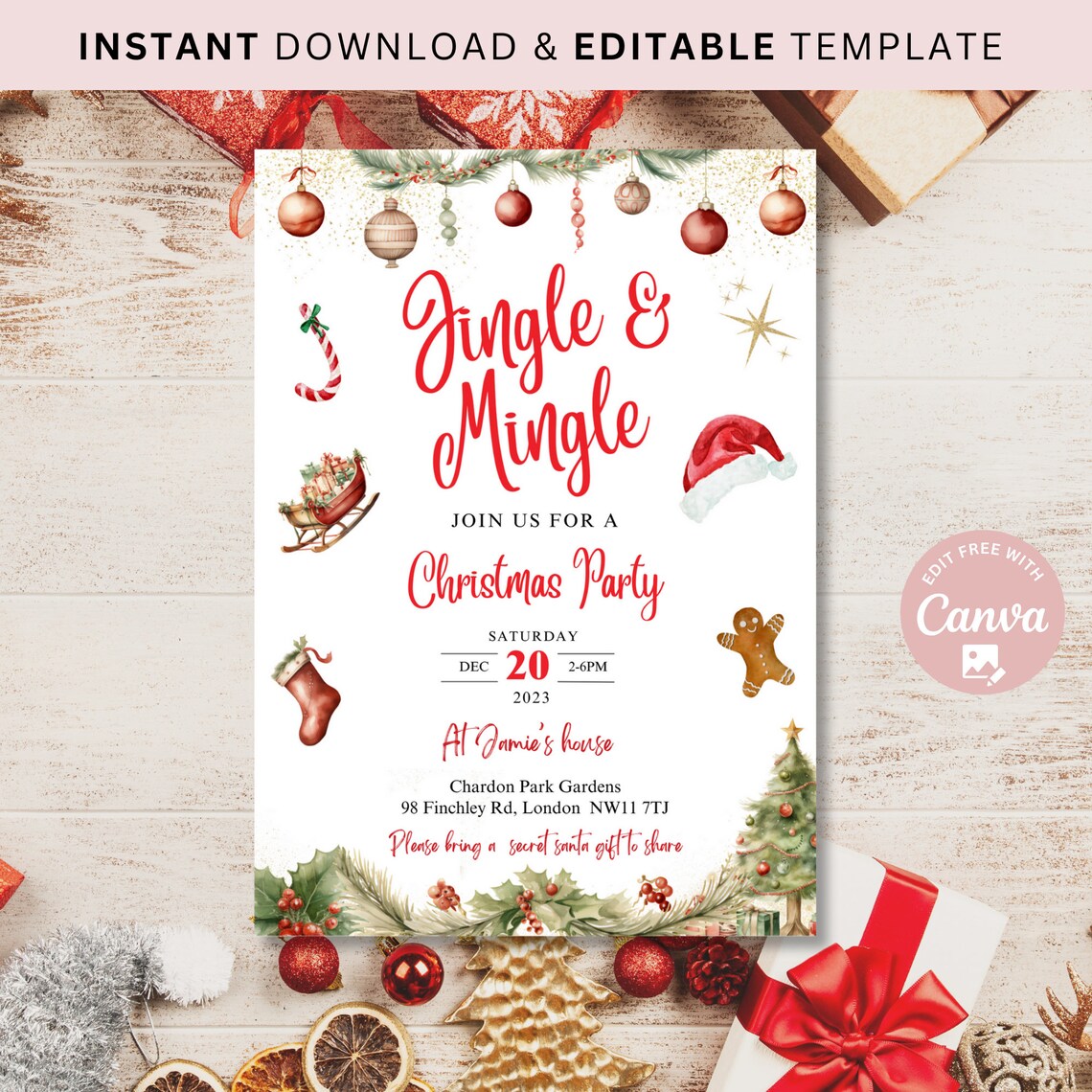 Editable Christmas Party Invitation Christmas Party Invite - Etsy