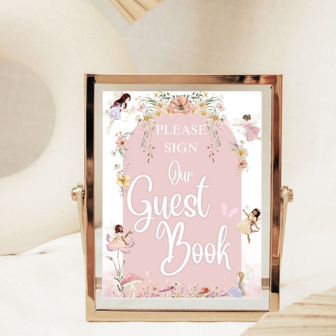 Fairy 1st Birthday Décor Guest Book Table Sign Enchanted Fairy Blush ...