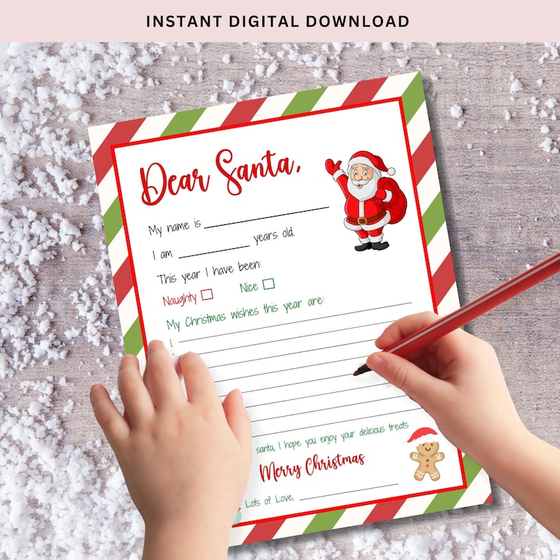 Printable Christmas Letter to Santa Easy to Print Santa - Etsy