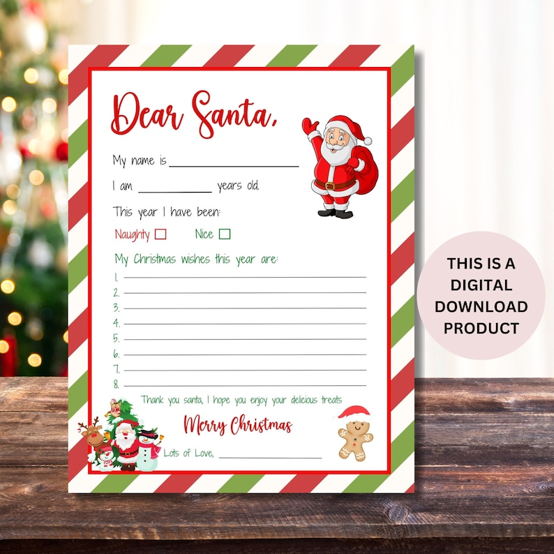 Printable Christmas Letter to Santa Easy to Print Santa - Etsy