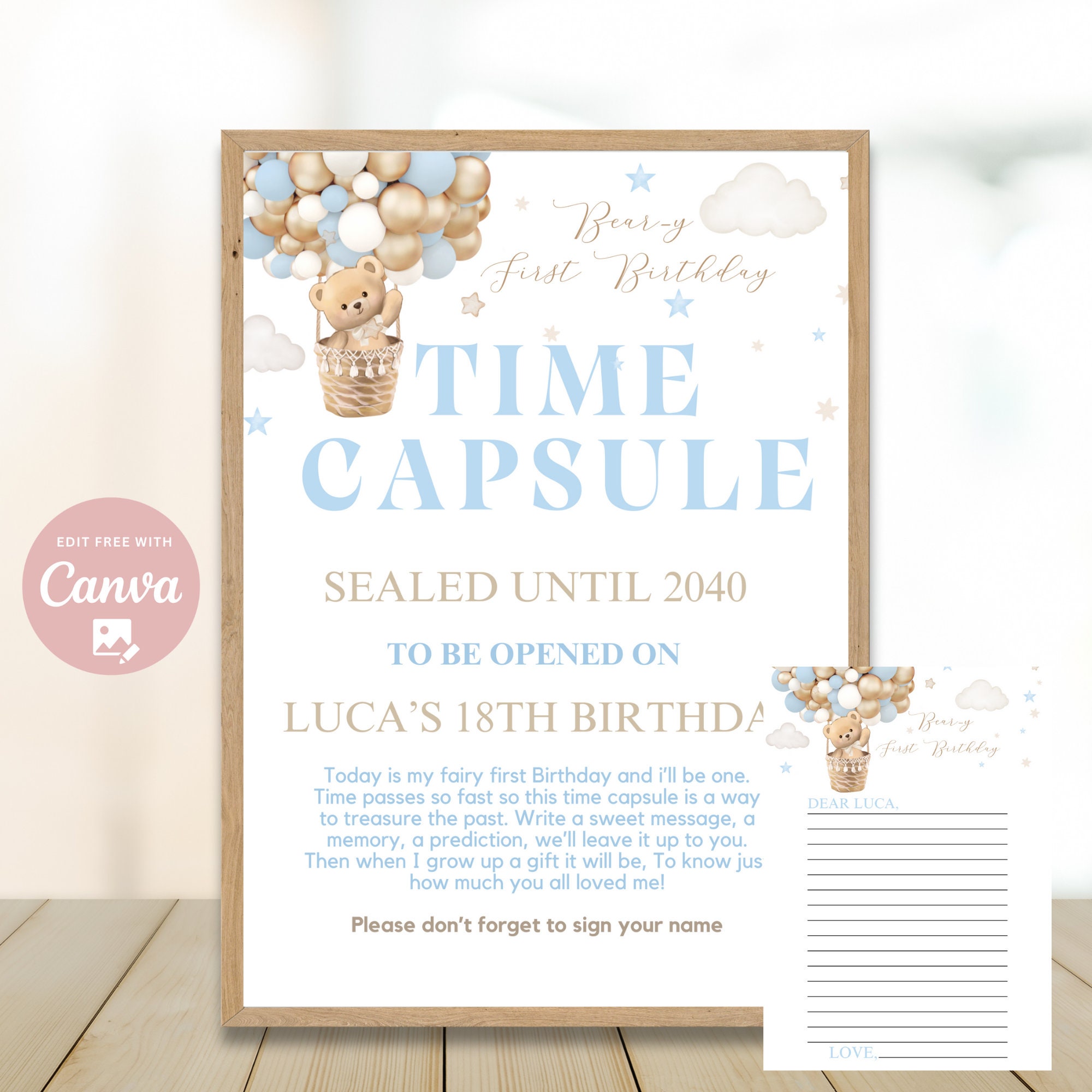 Editable 1st Birthday Bear Time Capsule Sign 1st Birthday - Etsy