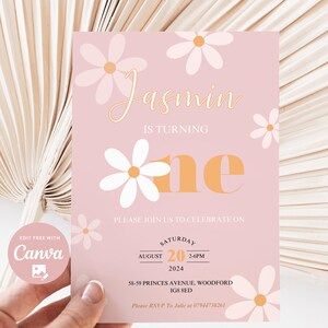 Editable Daisy One Girl Birthday Invitation, 1st Birthday Invite ...