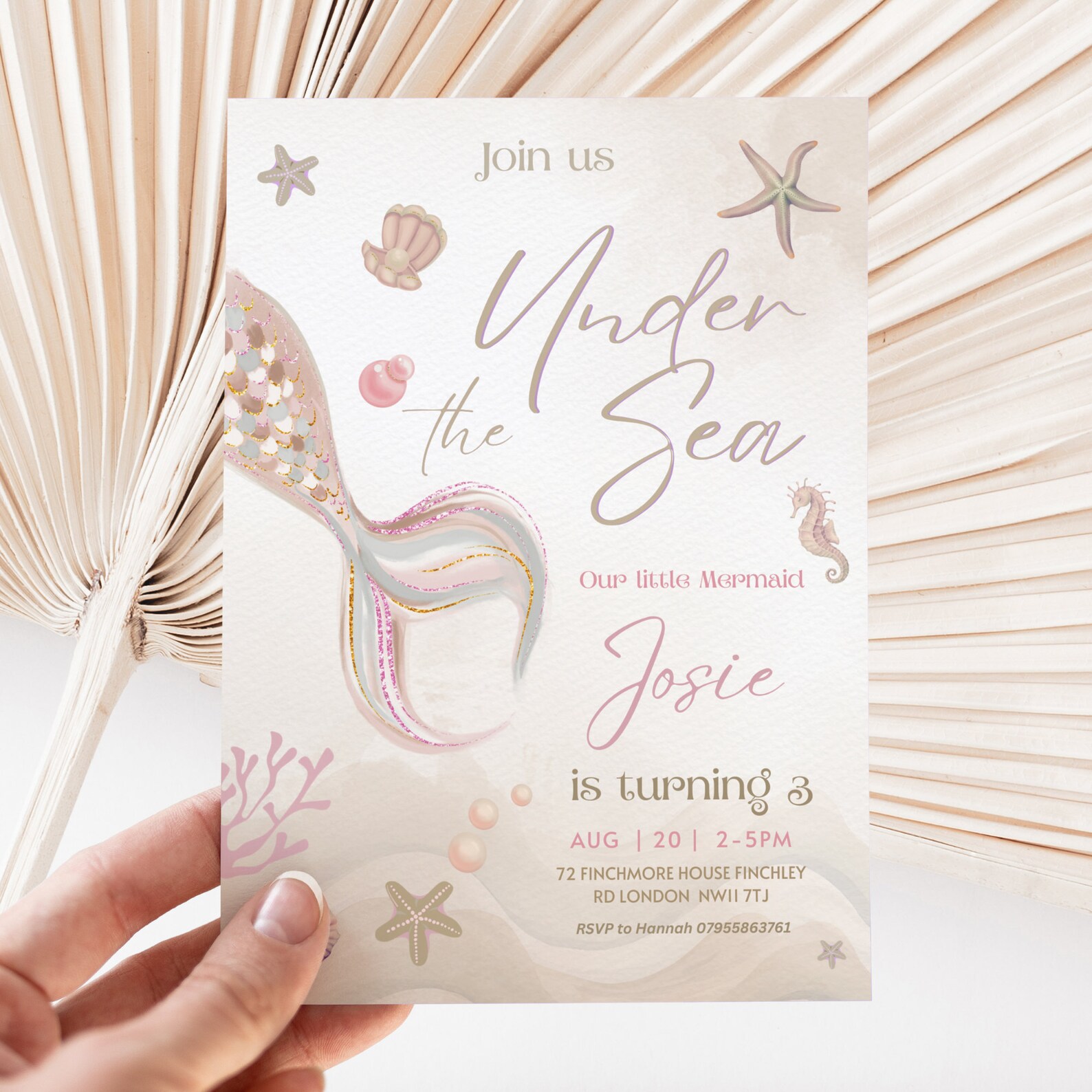 Editable Boho Mermaid Birthday Invitation Girl Mermaid Under the Sea ...