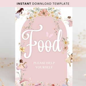 Fairy 1st Birthday Décor Food Table Sign Enchanted Fairy Blush Pink ...