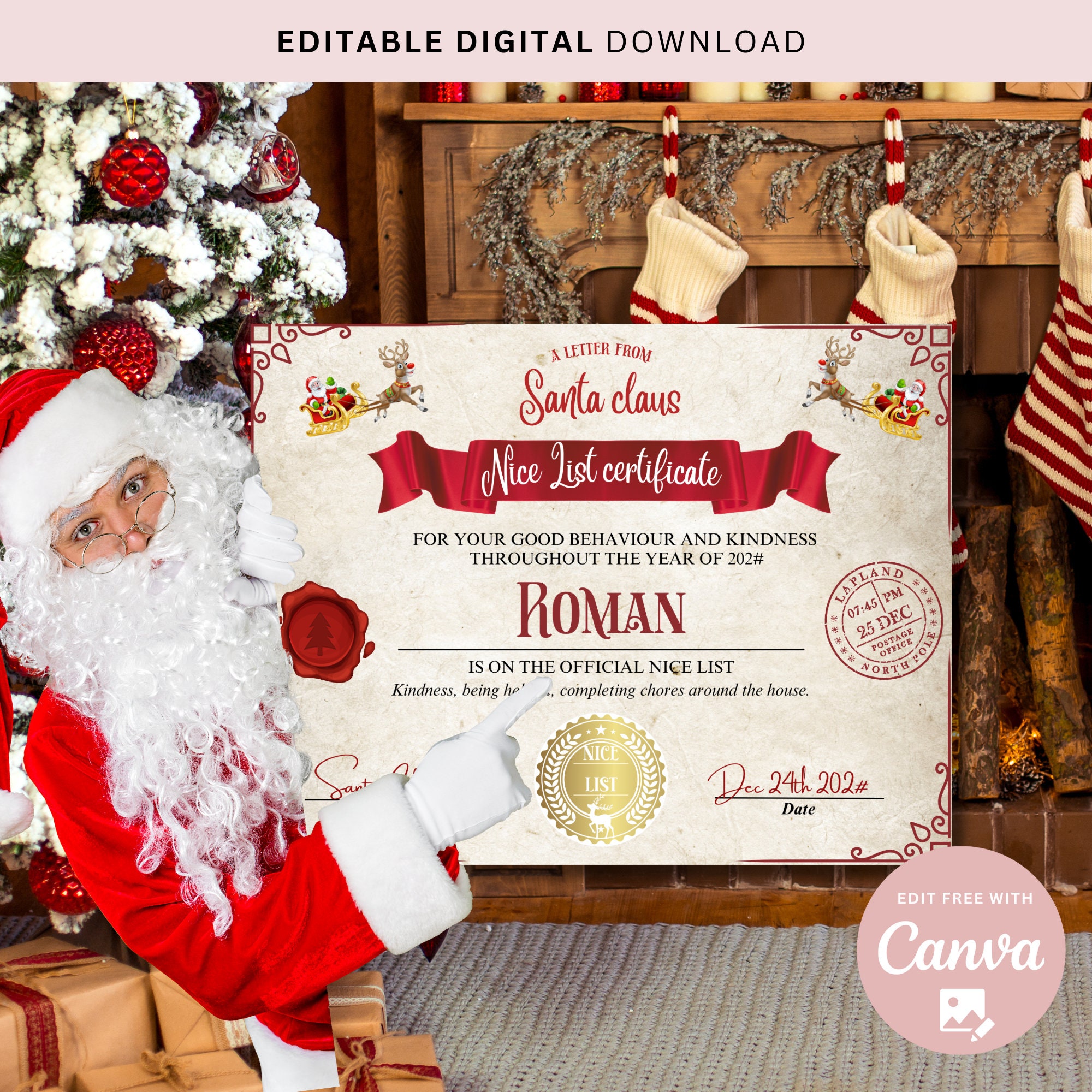 Editable Santa Nice List Certificate Printable Santas Official Document ...
