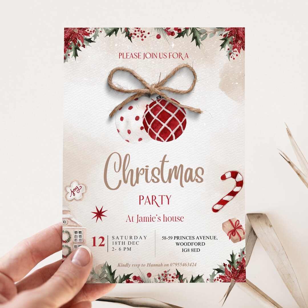 Editable Boho Christmas Party Invitation Christmas Party Invite ...