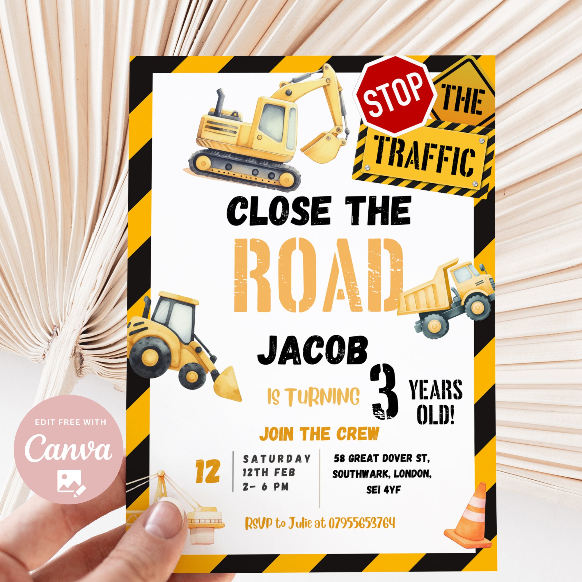 Editable Construction Party Invitation, Boys Construction Birthday ...
