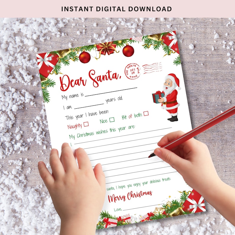 Printable Christmas Letter to Santa Easy to Print Santa - Etsy