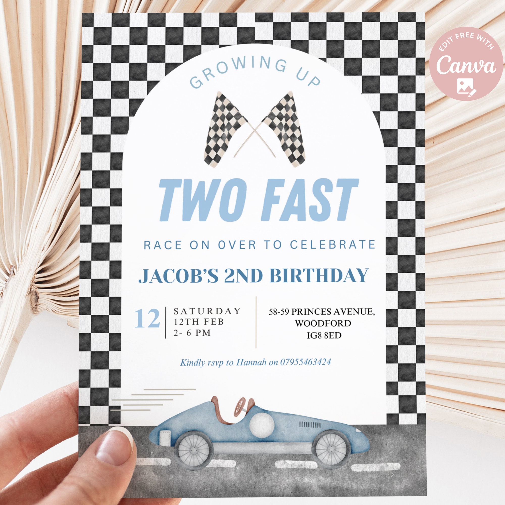 Editable Two Fast Birthday Invitation Race Car 2nd Birthday Boy Invite ...
