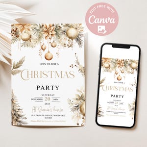Editable Neutral Boho Christmas Party Invitation Christmas Party Invite ...