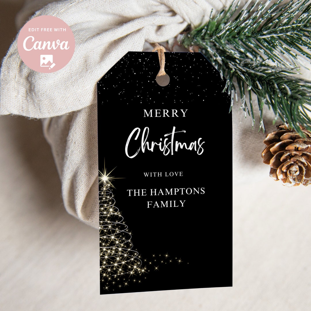 Editable Merry Christmas Black Gift Tag Printable Christmas Gift Tag ...