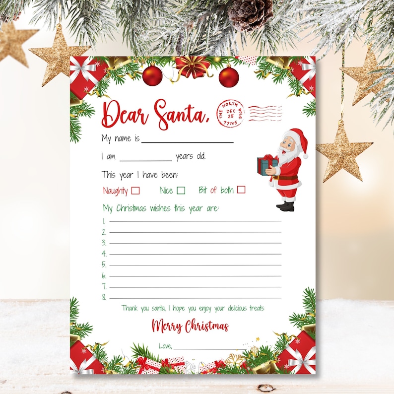 Printable Christmas Letter to Santa Easy to Print Santa - Etsy