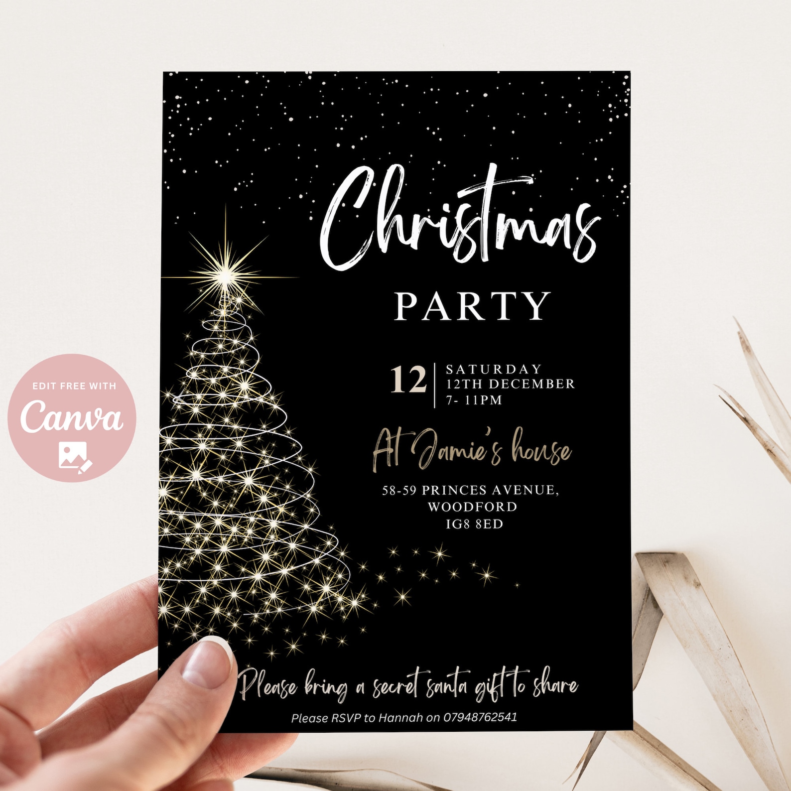Editable Christmas Party Invitation Christmas Black Party Invite ...