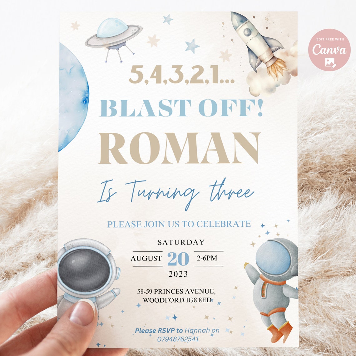 Editable Outer Space Birthday Invitation Galaxy Blast off - Etsy
