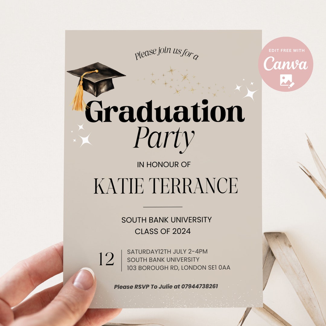 Editable Beige Graduation Party Invitation Class of 2024 Graduation ...