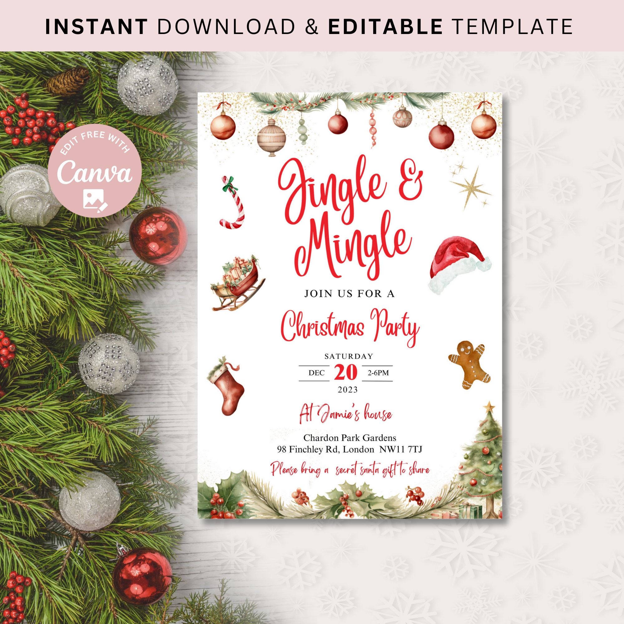 Editable Christmas Party Invitation Christmas Party Invite - Etsy
