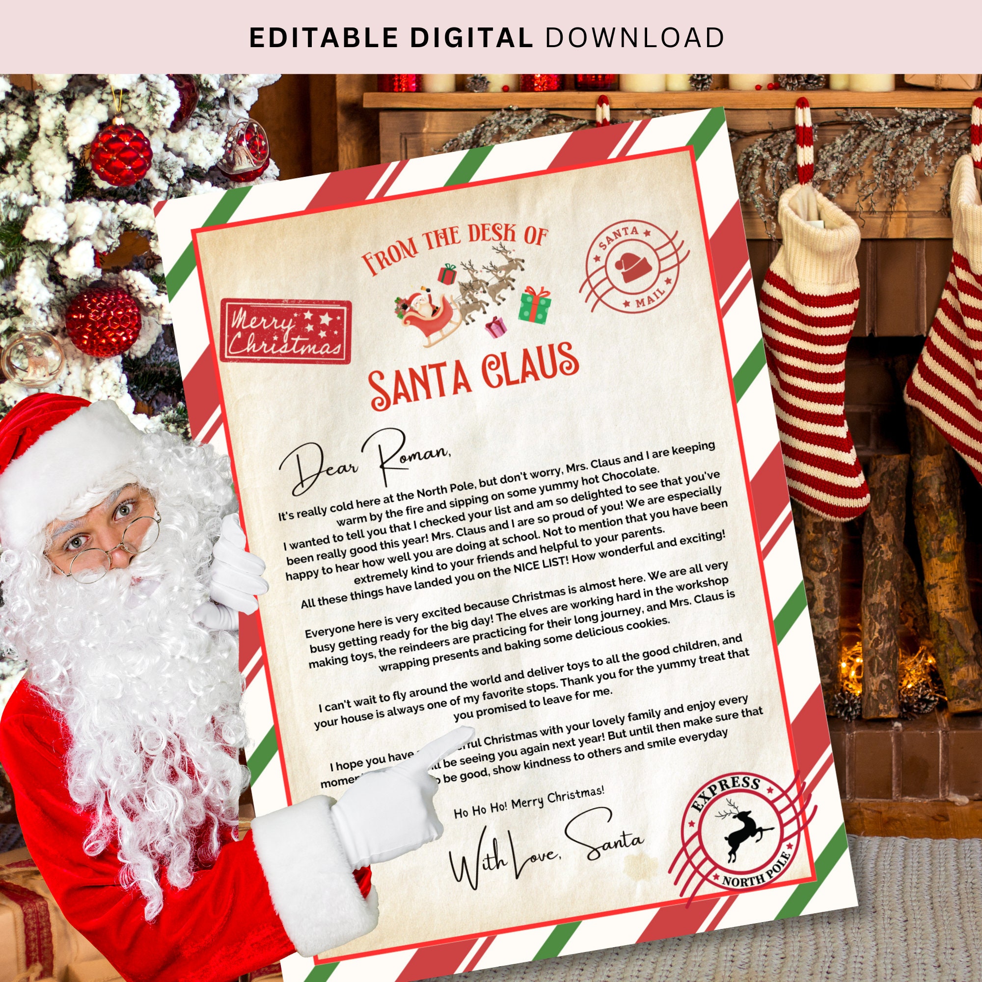 Editable Personalized Kids Letter From Santa Claus From the Desk of ...
