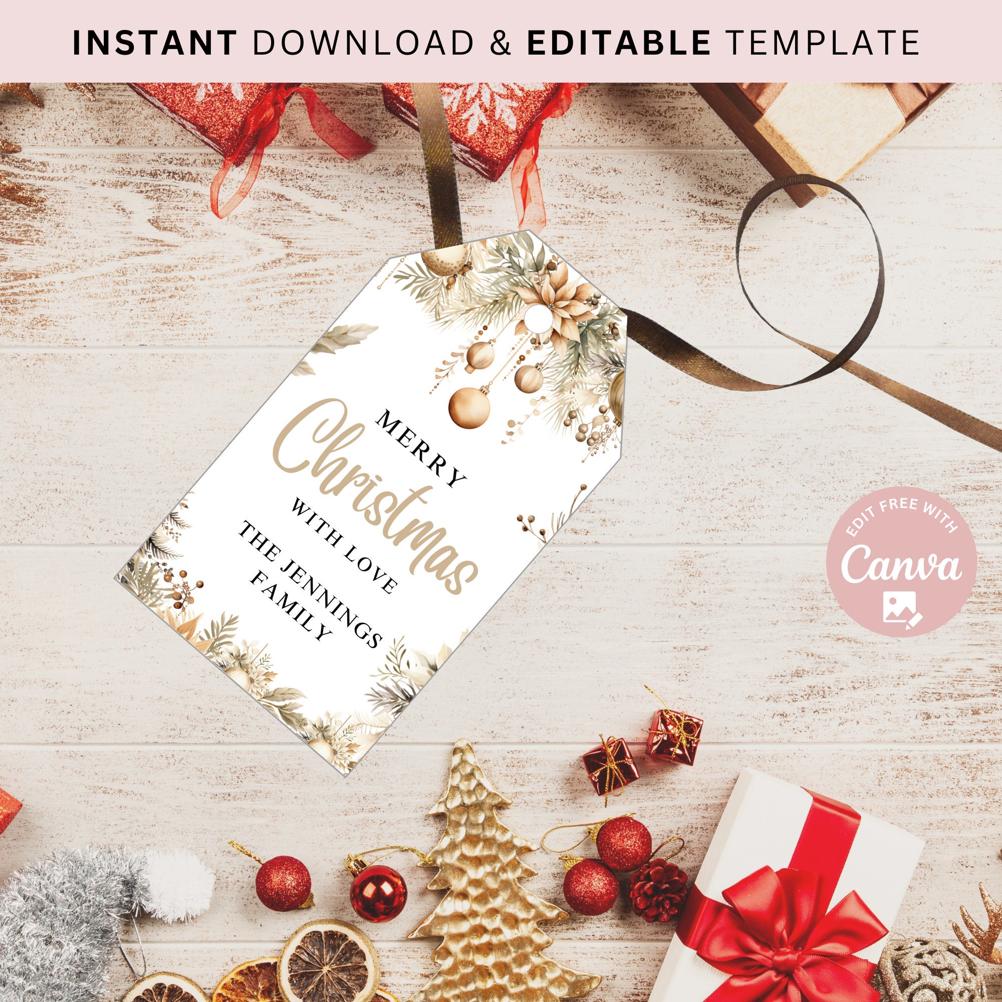 Editable Boho Merry Christmas Gift Tag Printable Christmas Gift Tag ...