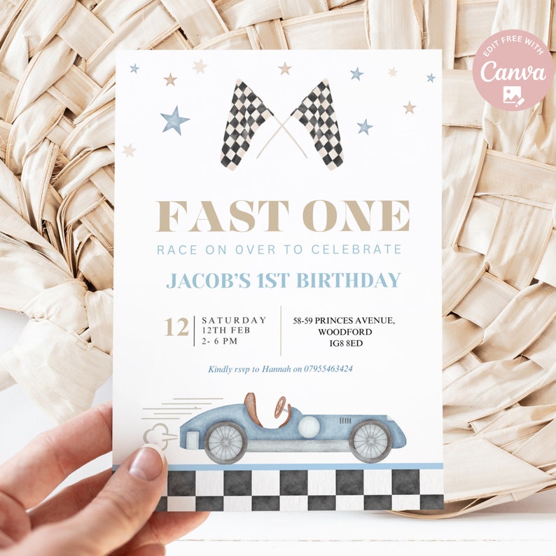 Editable Fast One Racing Car First Birthday Invitation 1st - Etsy