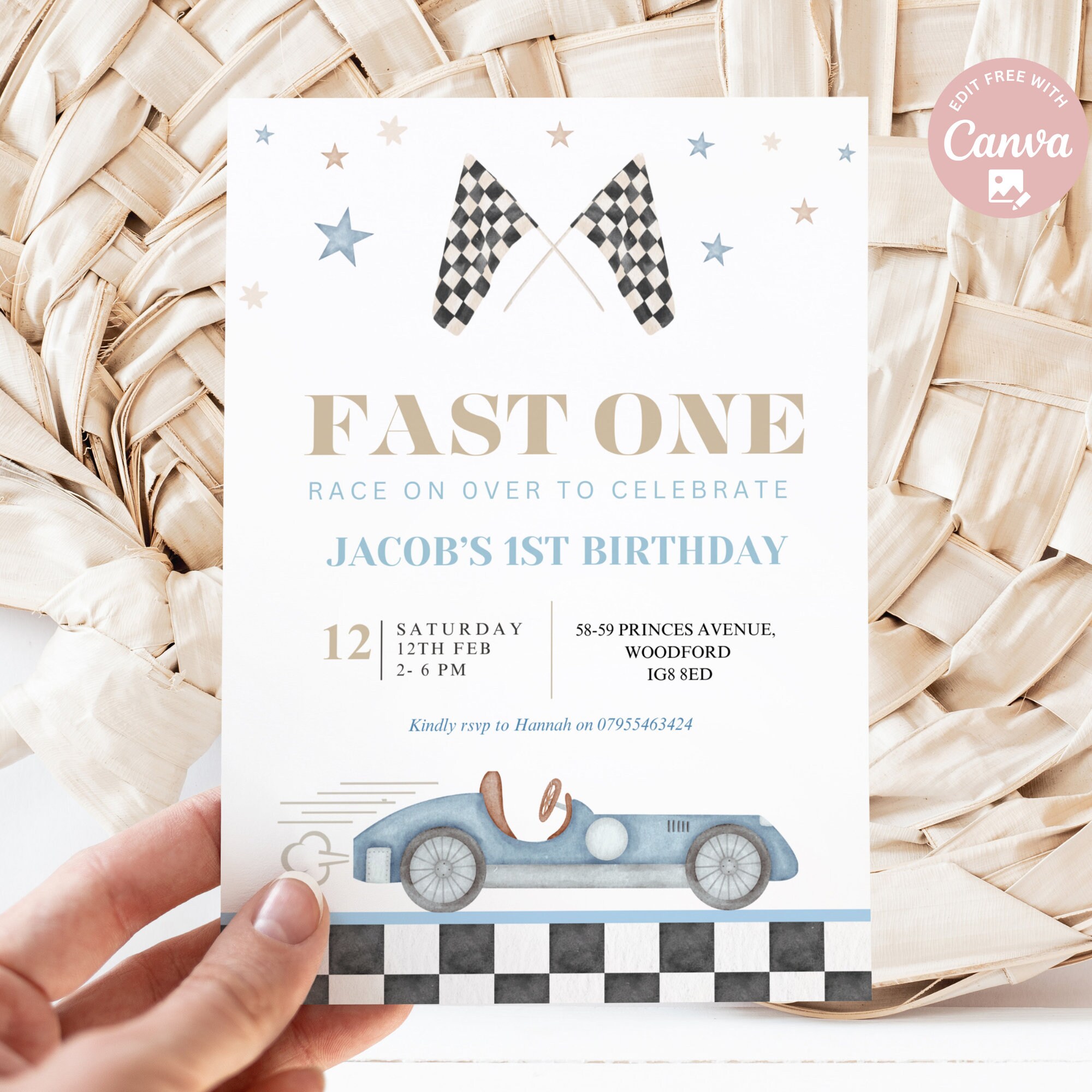 Editable Fast One Racing Car First Birthday Invitation 1st - Etsy