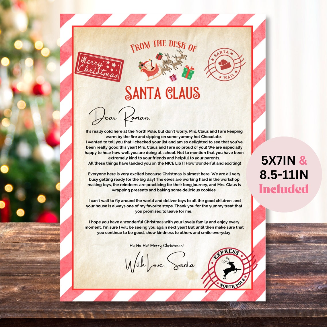 Editable Personalized Kids Letter From Santa Claus From the Desk of ...