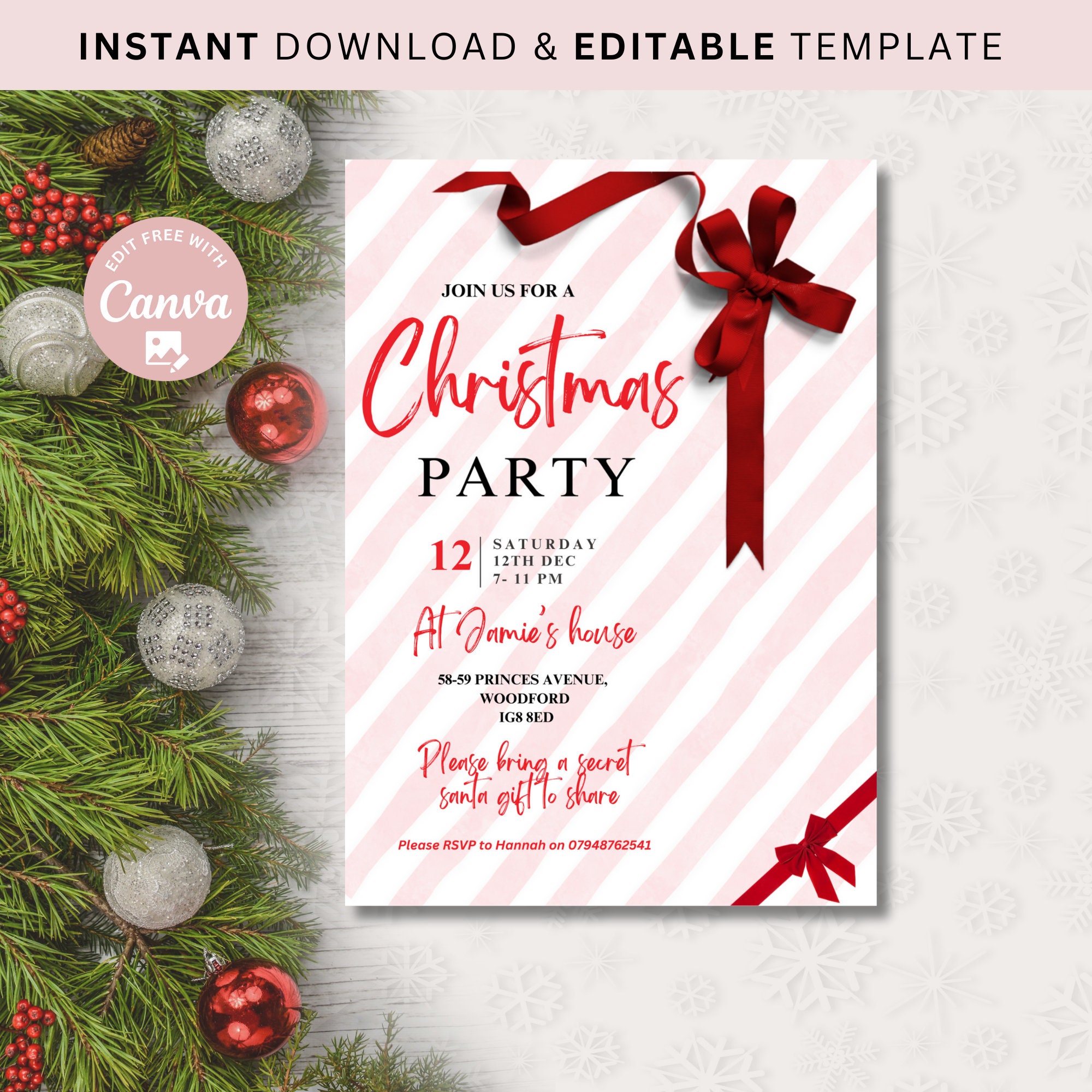Editable Christmas Party Invitation Christmas Party Invite Christmas ...