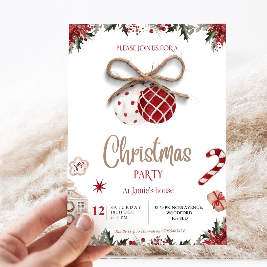 Editable Boho Christmas Party Invitation Christmas Party Invite ...