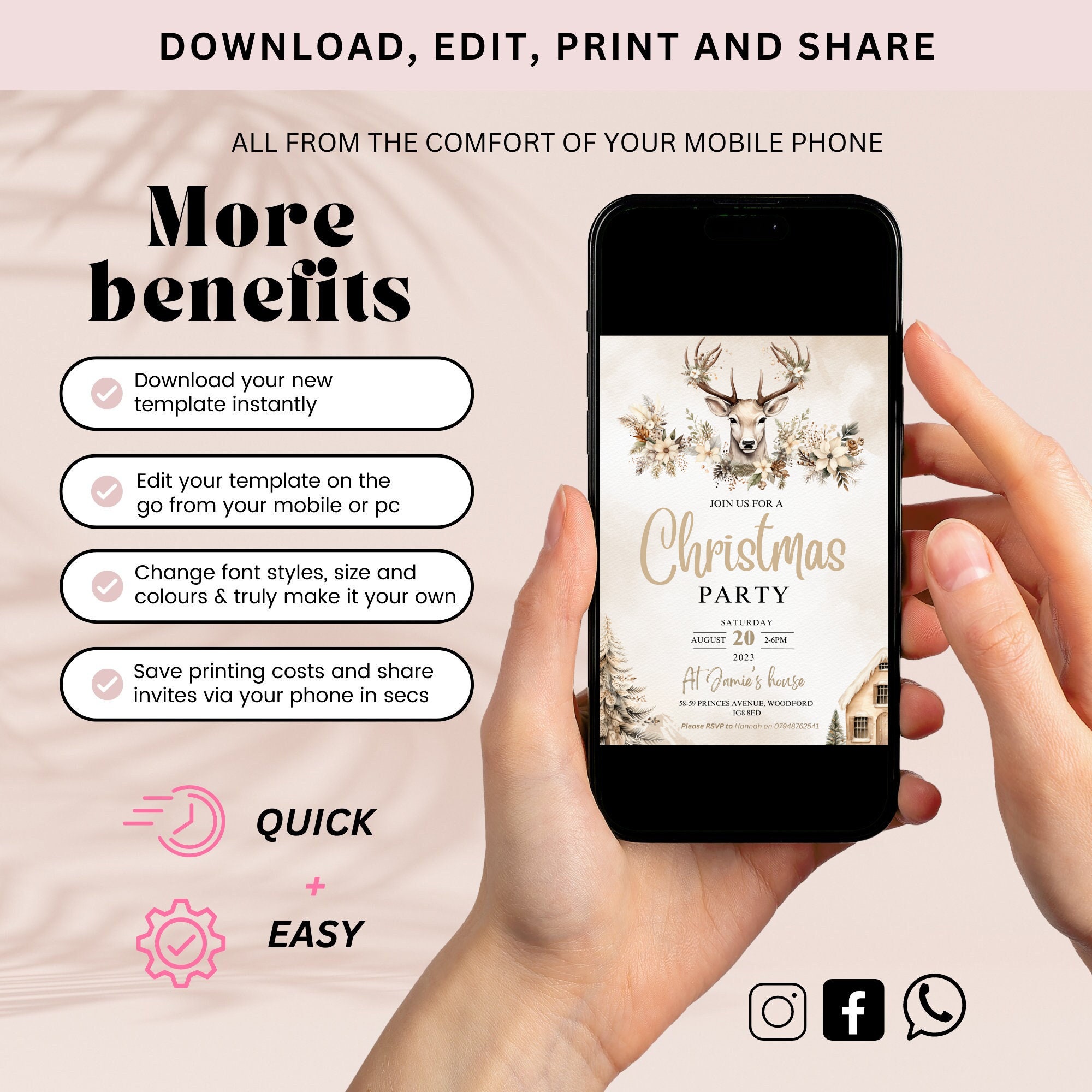 Editable Neutral Boho Christmas Party Invitation Christmas Party Invite ...